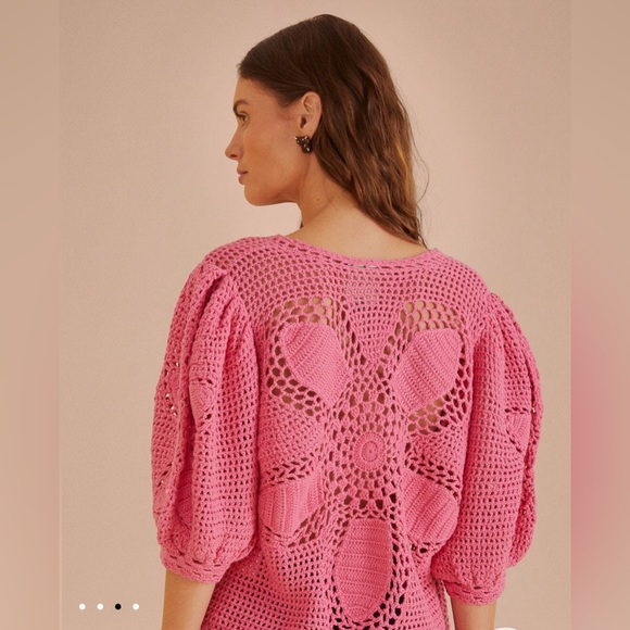 FARM Rio | Tops | Farm Rio Blush Flower Draw Crochet Blouse | Poshmark